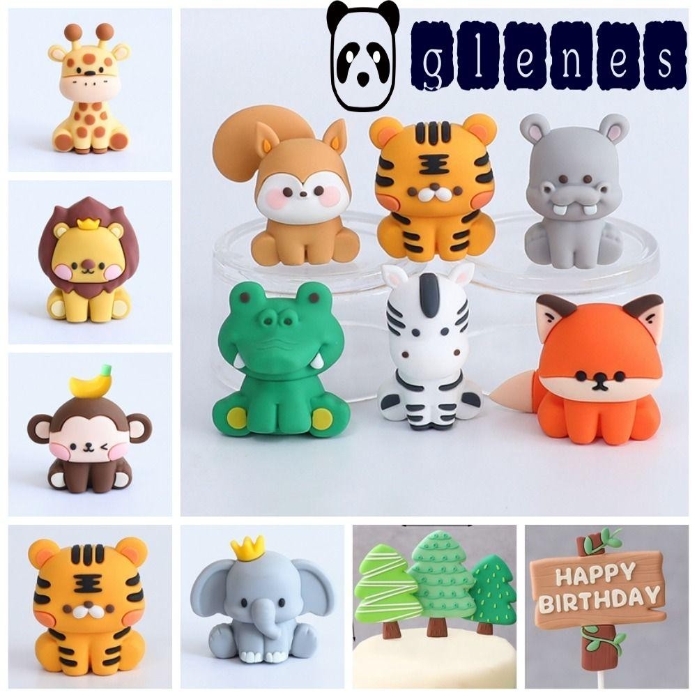 GLENES Animal Theme Cake Topper, Elephant Giraffe 3D Lion Monkey|Cake ...