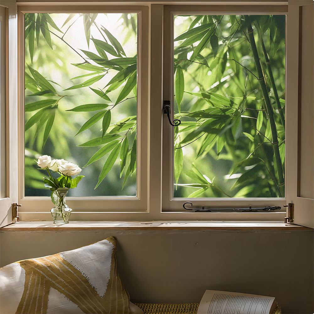 Privacy Glass Window Frosted Film Bamboo Pattern Non-Glue Static Clings ...