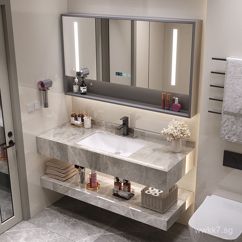 Minimalist Bathroom Cabinet Double Layer Combination Rock Slab Hotel ...