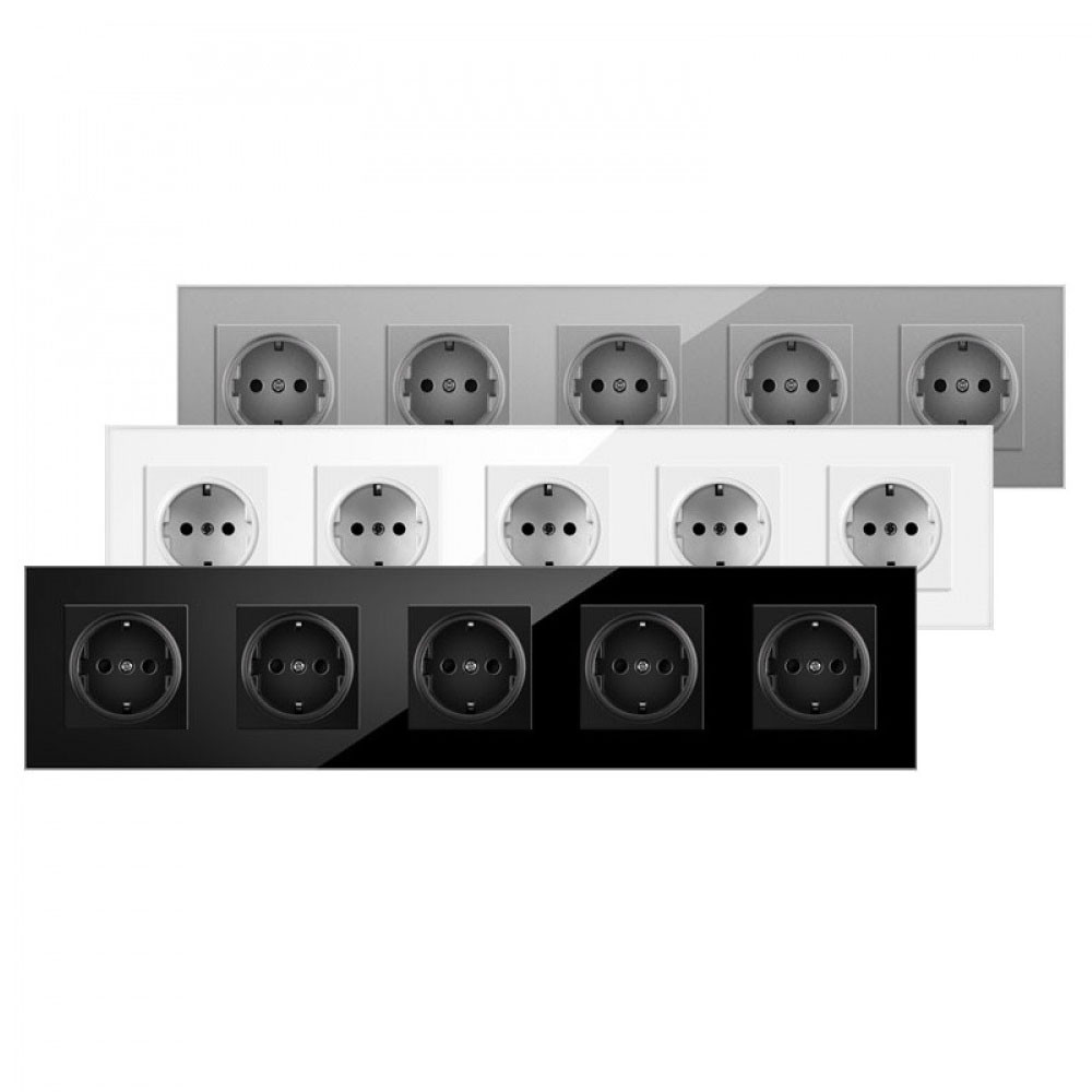 5 Way Crystal Glass Wall Panel Power Socket Plug 16A European Standard ...