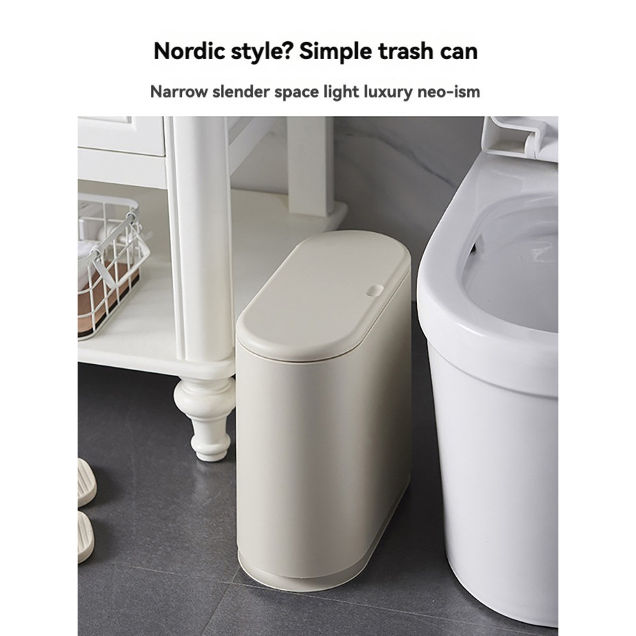 15L Slim Trash Bin with Lid Space-Saving Kitchen Bathroom Rubbish Bin ...