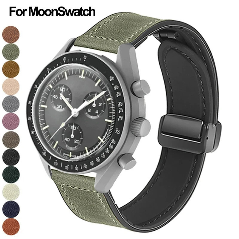 20mm Silicone Leather Watch Strap For Omega X Swatch Common MoonSwatch ...