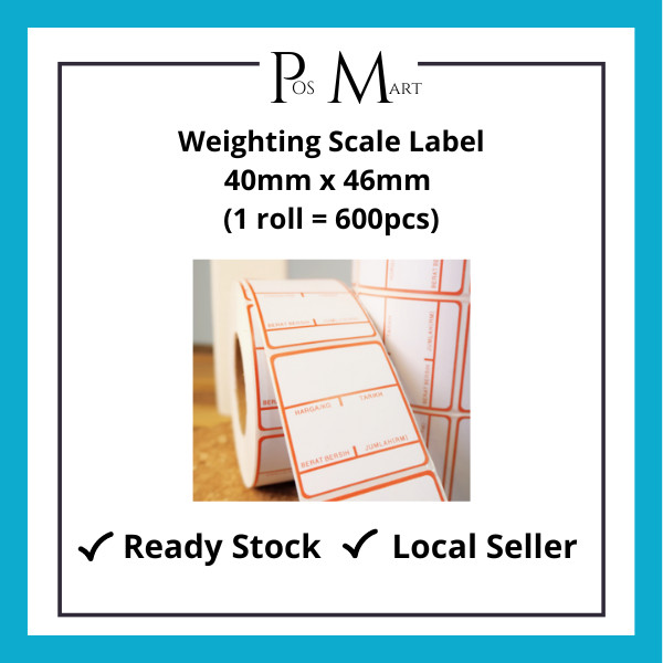 3 rolls Weighing Scale Label 40mm x 46mm (1 roll = 600pcs) | Shopee ...
