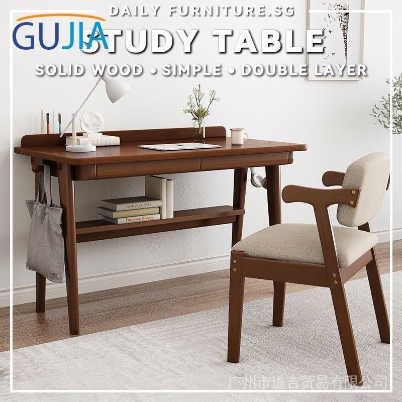 MZ 【Rainbow】KOSMO Solid Oak Wood Study Table With Drawer Home Computer ...