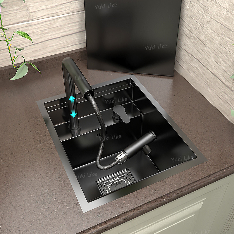 Hidden Sink Stainless Steel Kitchen Sink Apartment Bar Mini Single Slot ...