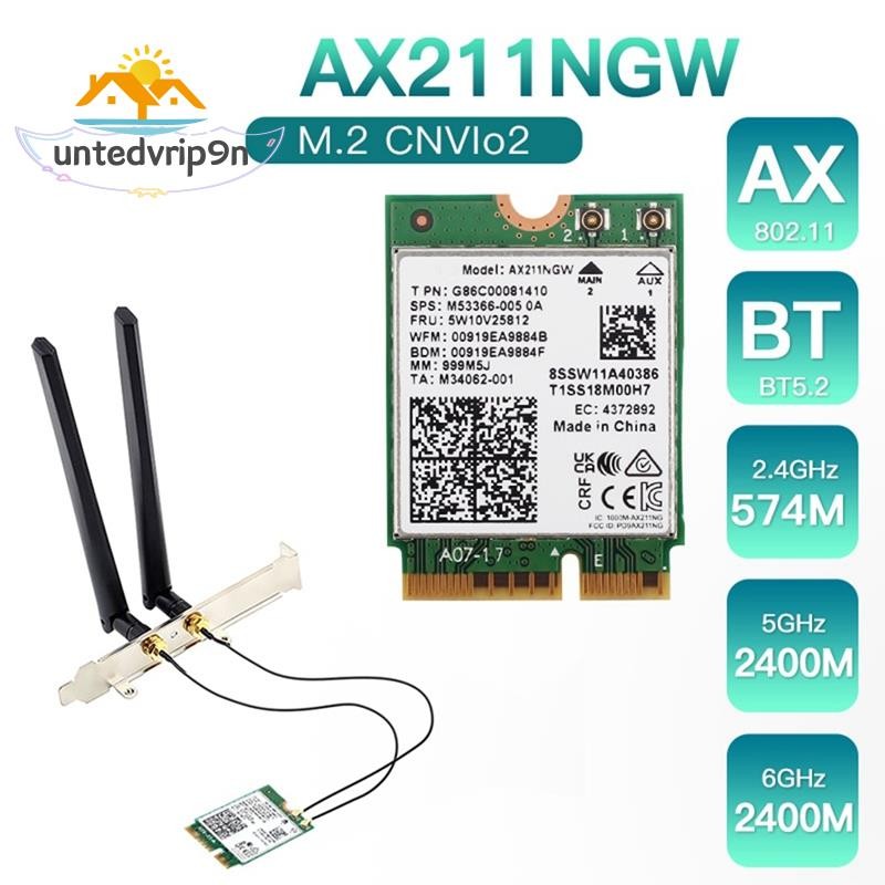 Network Card PCB Network Card AX211NGW+Dual Antenna WiFi 6E M.2 Key E ...