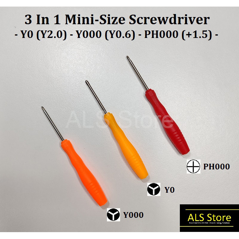 3 In 1 Mini Screwdriver Set - Y000 (Y0.6), Y0 (Y2.0), PH000 (1.5mm ...