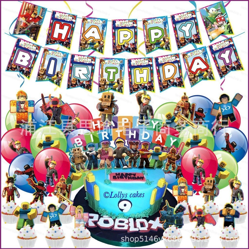 Roblox theme kids birthday party decorations banner cake topper ...
