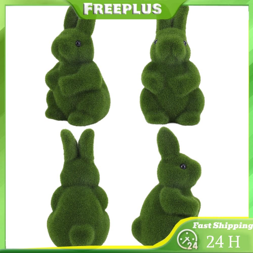 2Pcs Flocking Bunny Statue Artificial Moss Rabbit Figurine Cute for ...