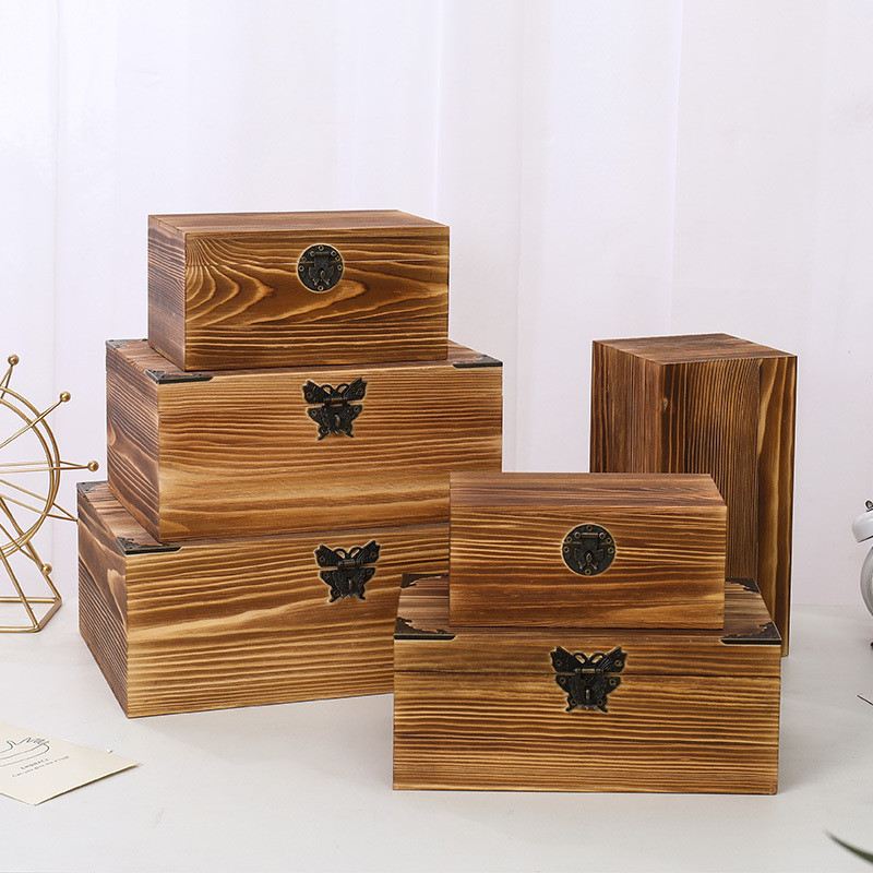 Solid Wood Lockable Wooden Box Rectangular Wooden Box Vintage Wooden ...