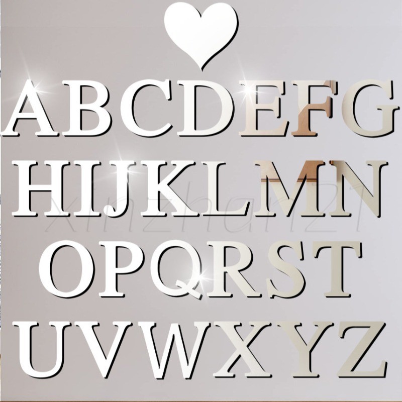 26 English Letters Mirror Wall Stickers - Self Adhesive Silver English ...