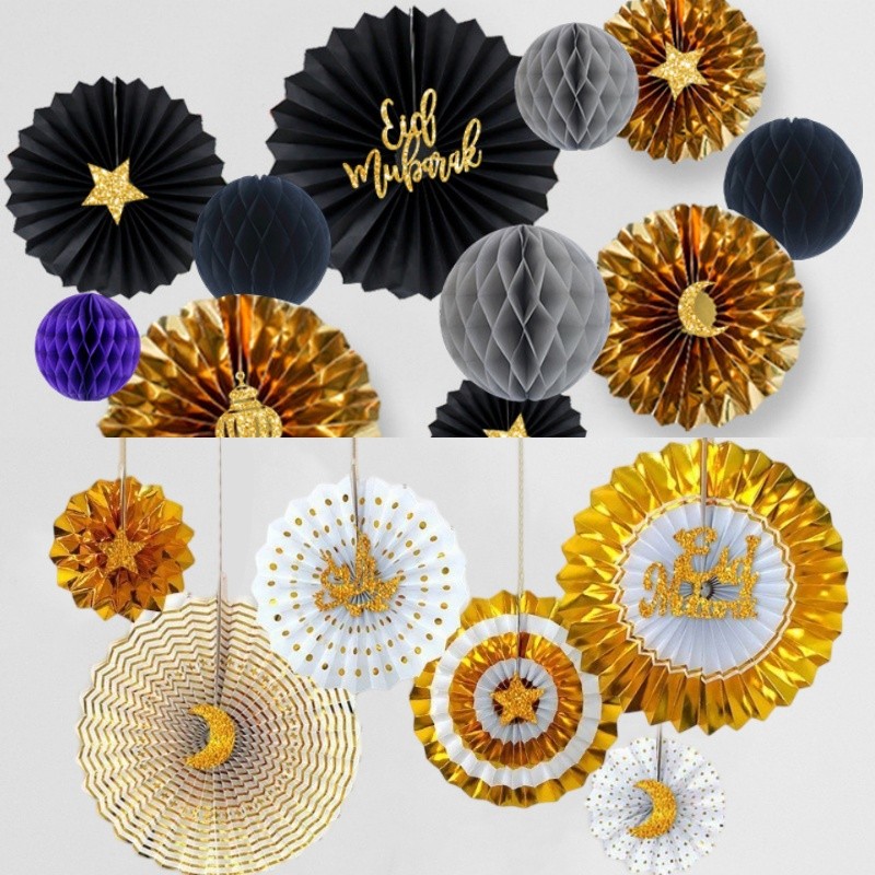 8/6pcs 2025 Hari Raya Party Backdrop Eid Mubarak Paper Fans Ramadan ...