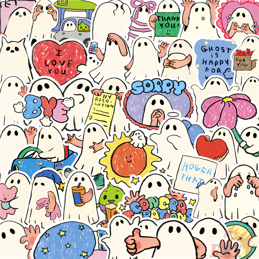 80Pcs/Set Q Funny White Ghost Stickers DIY Fashion Decals Doodle ...