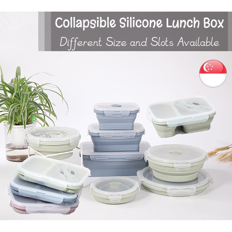 Collapsible Silicone Lunch Box Compartments Many Sizes and Colours Food ...