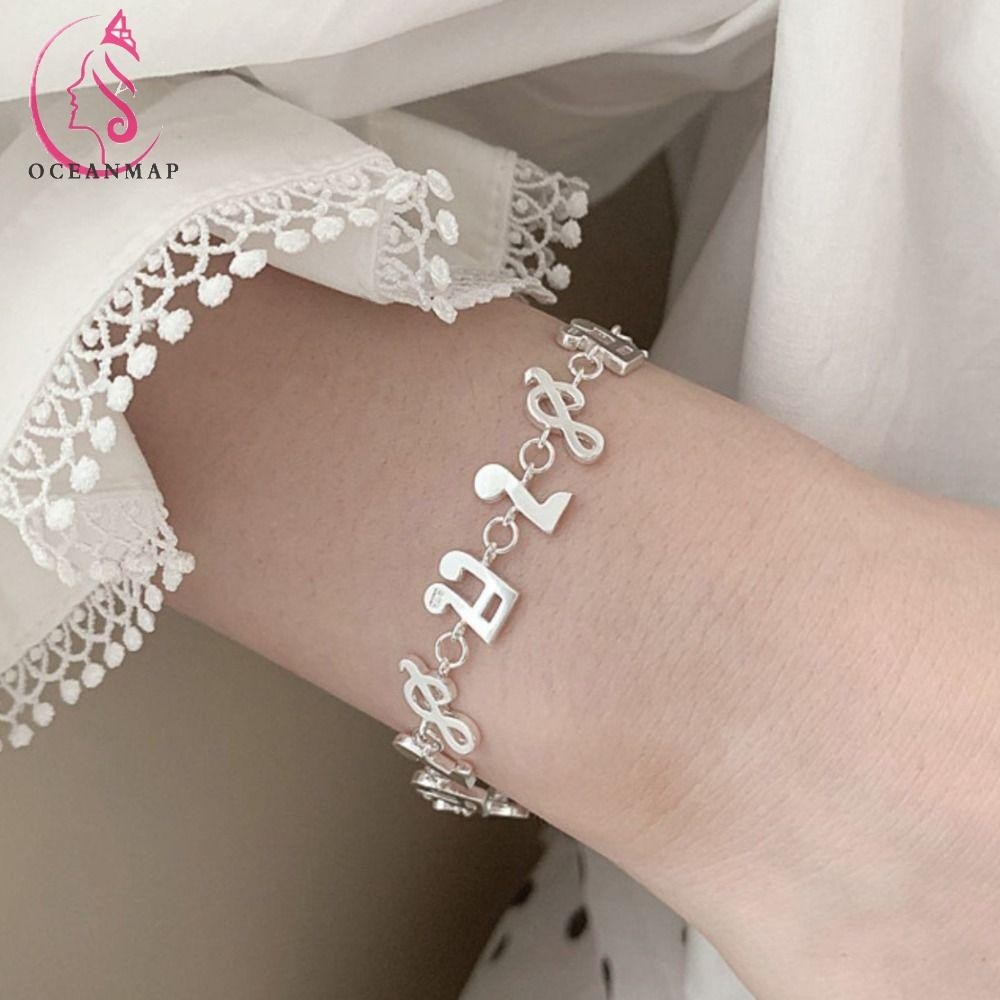 OCEANMAP Music Note Bracelet, Fashion Adjustable Silver Bangle ...