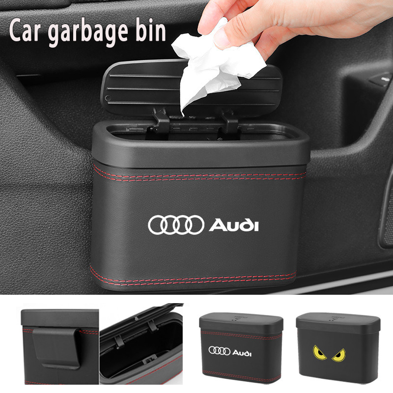 Audi Car Trash Can Bin with Lid Small Leakproof Car Mini Leather ...