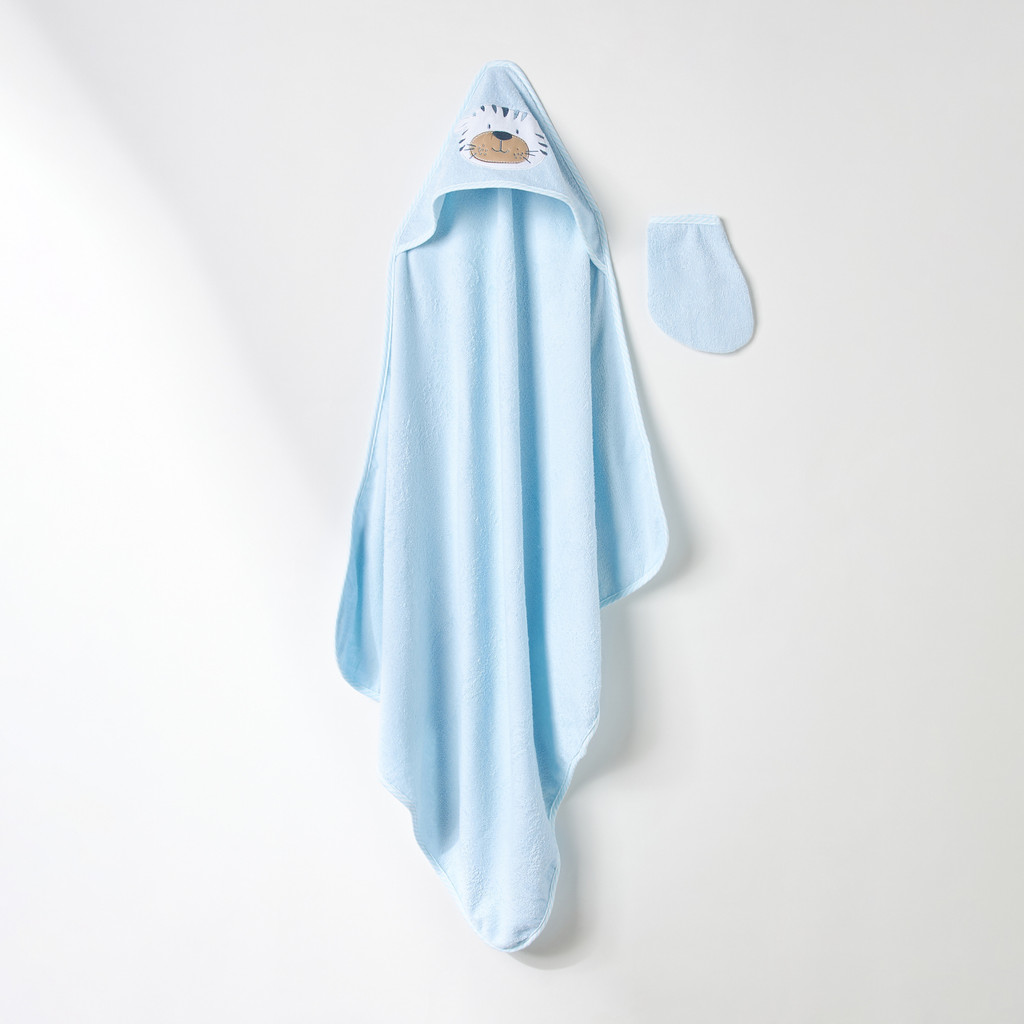 Juniors Tiger Embroidered Hooded Towel and Mitten Set - 75x90 cm ...