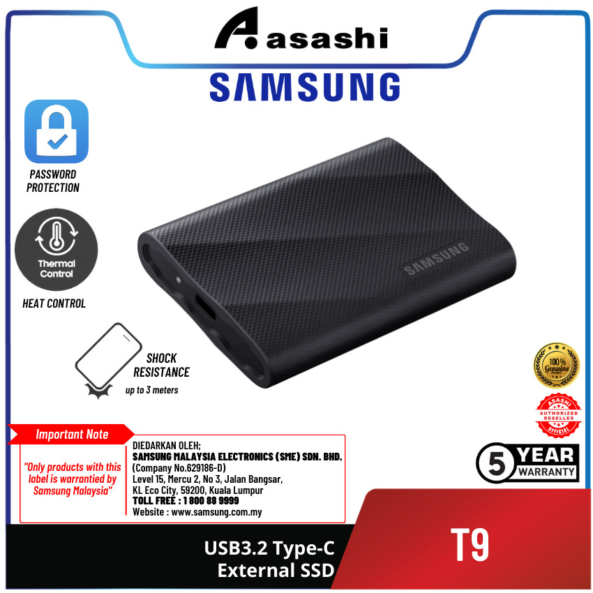 Samsung T9 1TB / 2TB / 4TB USB3.2 Type-C External SSD - MU-PG1T0BWW (Up ...