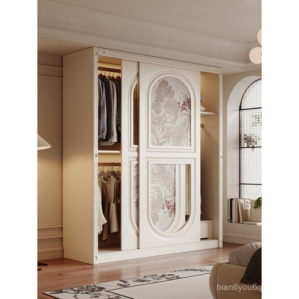 Sliding Door Wardrobe French Cream Style Light Luxury Small Apartment ...