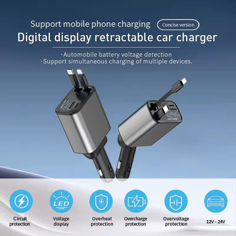 Retractable Car Charger 4in1 Q9 Car Fast Charger Dual USB Car Power Adapter Quick Charge Power ...
