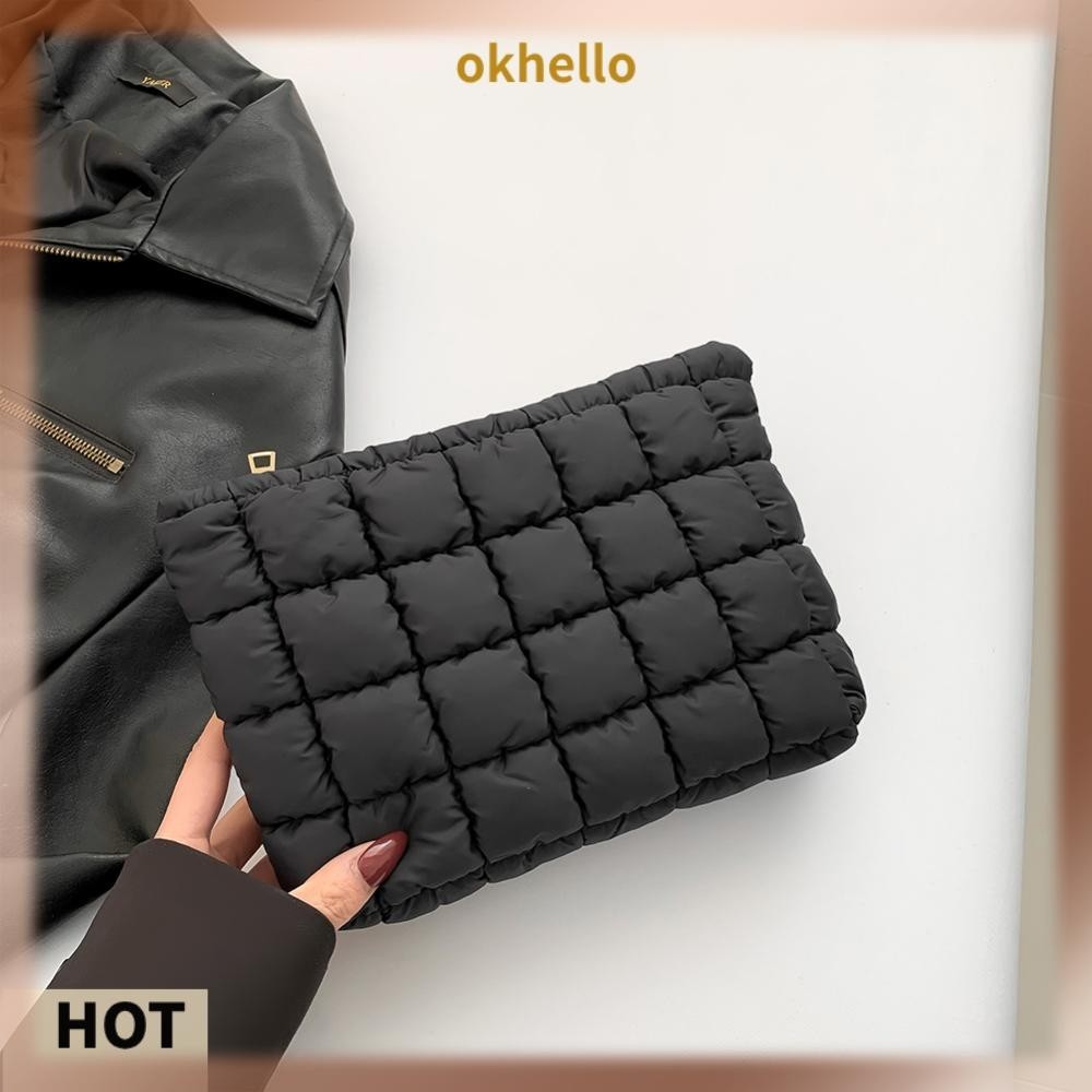 [Okhello.sg] Quilted Makeup Bag with Zipper Cosmetic Bag Travel Makeup ...