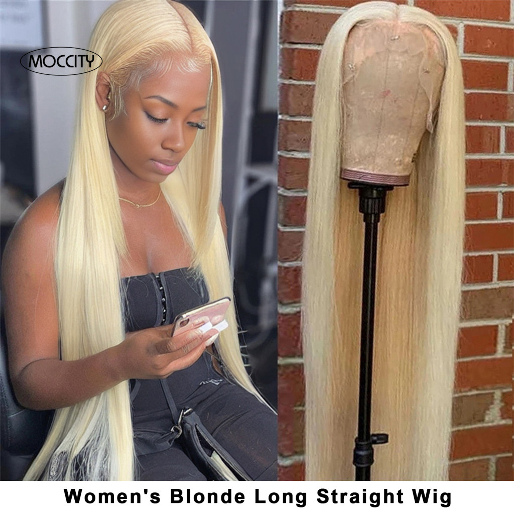 Women Long Straight Wig Easy to Comb Wig Natural Heat Resistant Blonde ...