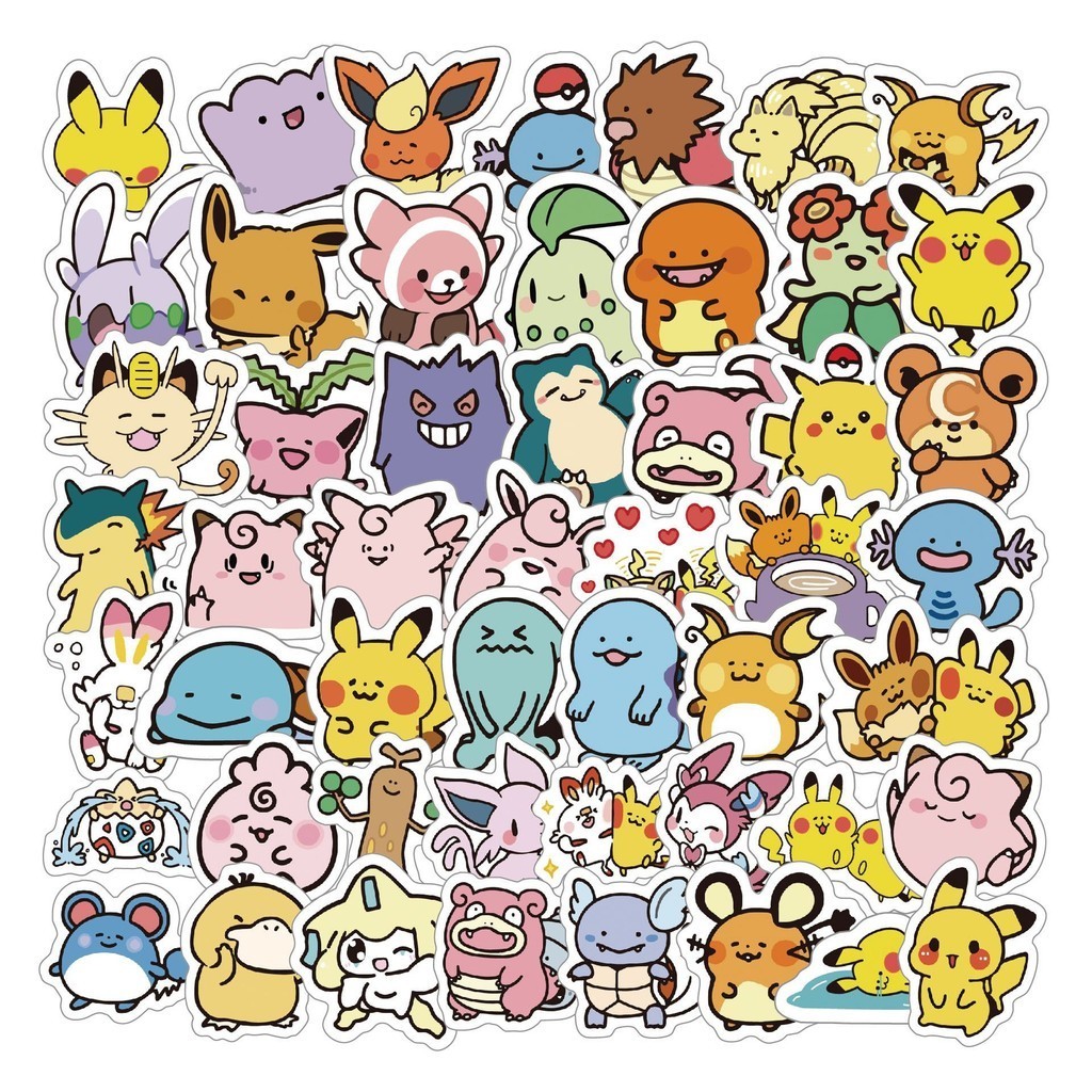 100/50PCS Cute Q-version Mini Pokemon Waterproof Graffiti Stickers for ...