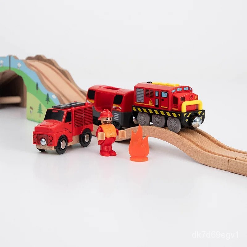 Wooden Track Electric Powered Train Fire Fighter Road Rescue Rail Scene ...