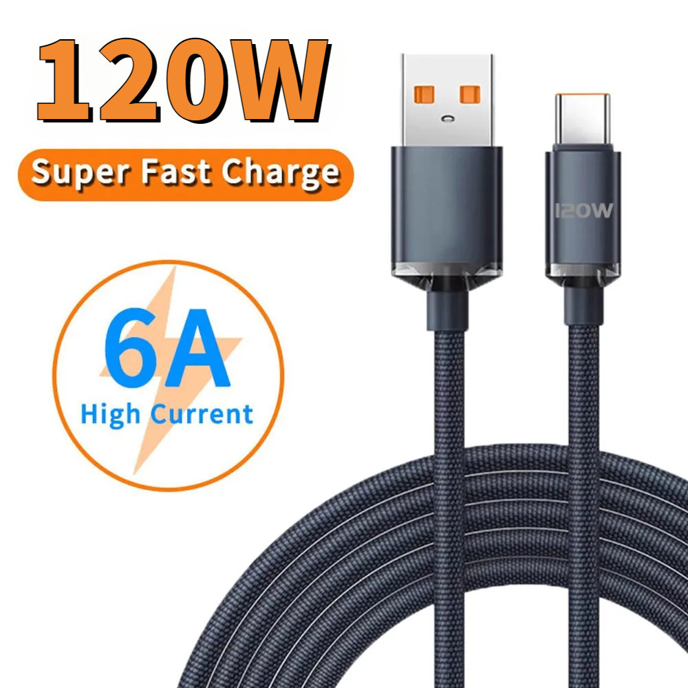 120W USB C Cable 6A Super Fast Charging USB Type C Cable High Speed ...