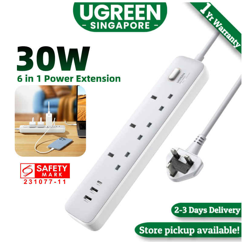 UGREEN 30W 6 in 1 Power Extension Socket Power Extension Socket Power ...