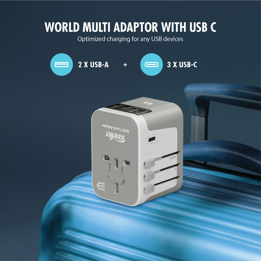 Daiyo DE 320 Universal Travel Adapter with 2 USB Port + 3 Type-C Port ...