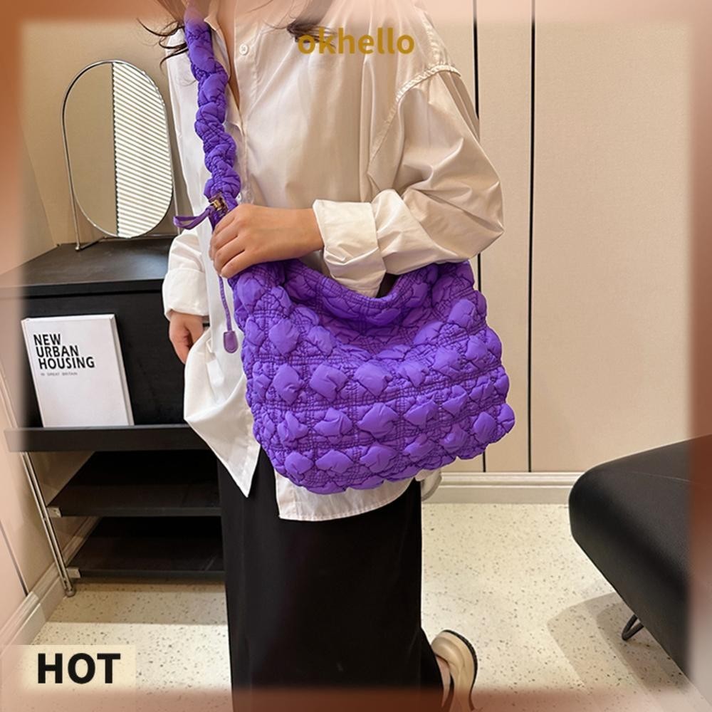 [Okhello.sg] Women Shoulder Bag Cloud Pleated Quilted Embroidered ...