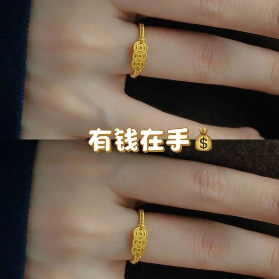 💕Coin Ring Gold Color Design Copper Coin Gathering Wealth Keeping Money ...