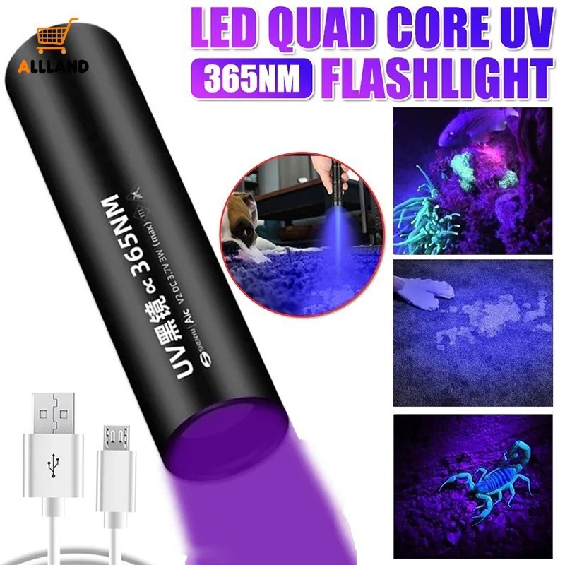 Mini 365nm UV Flashlight USB Rechargeable Waterproof Ultraviolet Torch ...