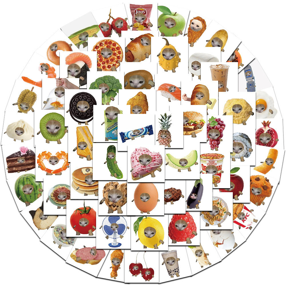 65Pcs/Set Funny Cats . Cosplay Delicious Food & Fruit Stickers DIY ...