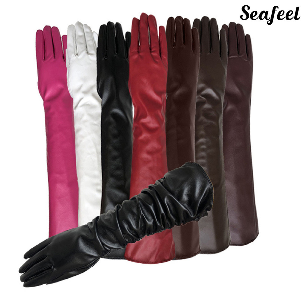 [SEA] Gloves Full Finger Windproof Faux Leather Long Arm Gloves for ...