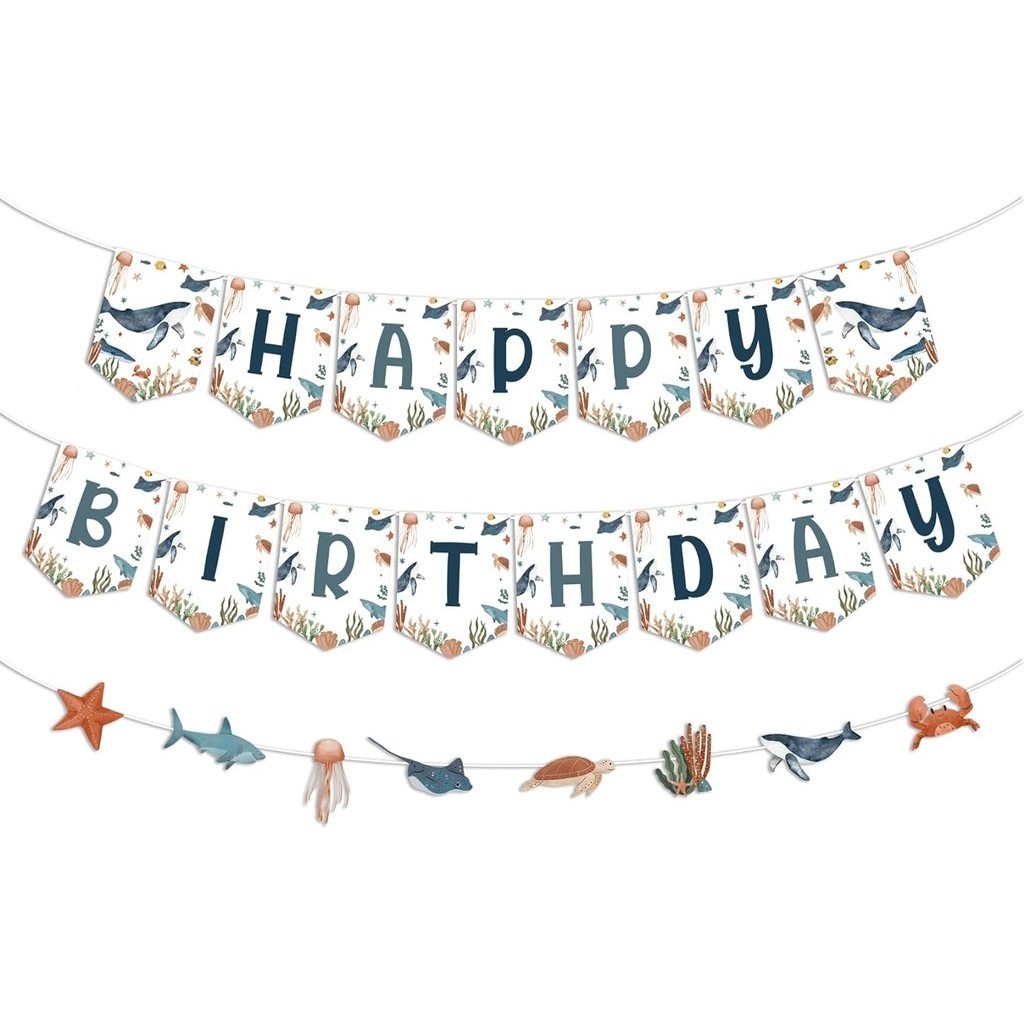 JOLLYBOOM Ocean Animal Birthday Decoration, Happy Birthday Banner ...