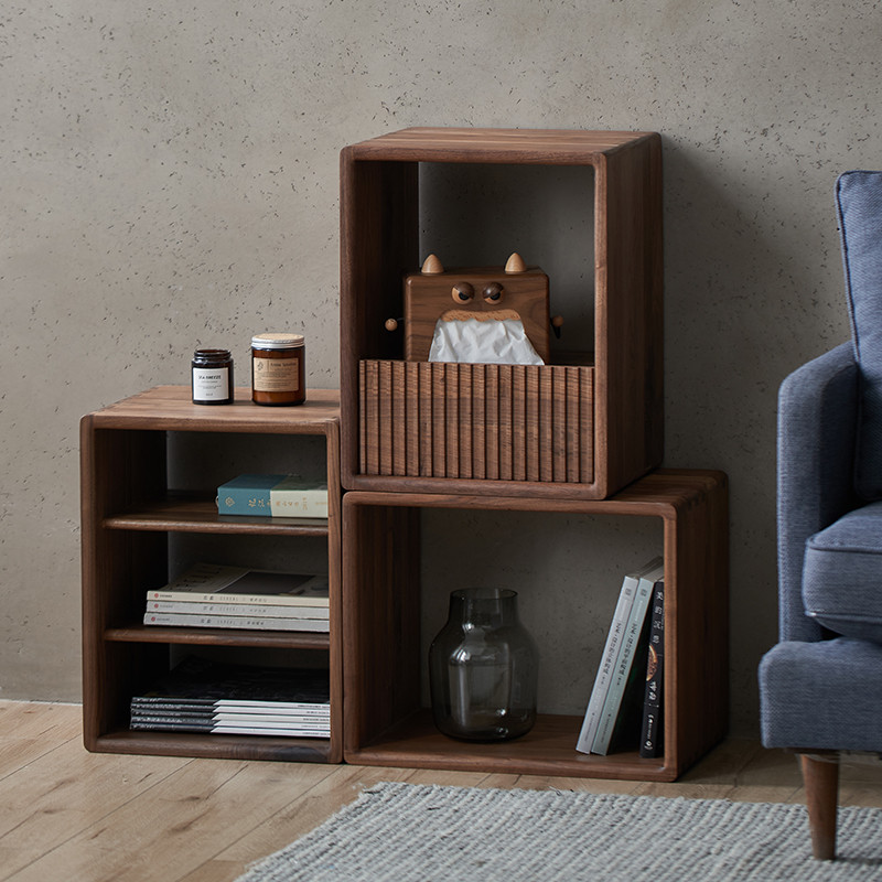 Grid Bookshelf Free Combination Square Black Walnut Solid Wood Study ...