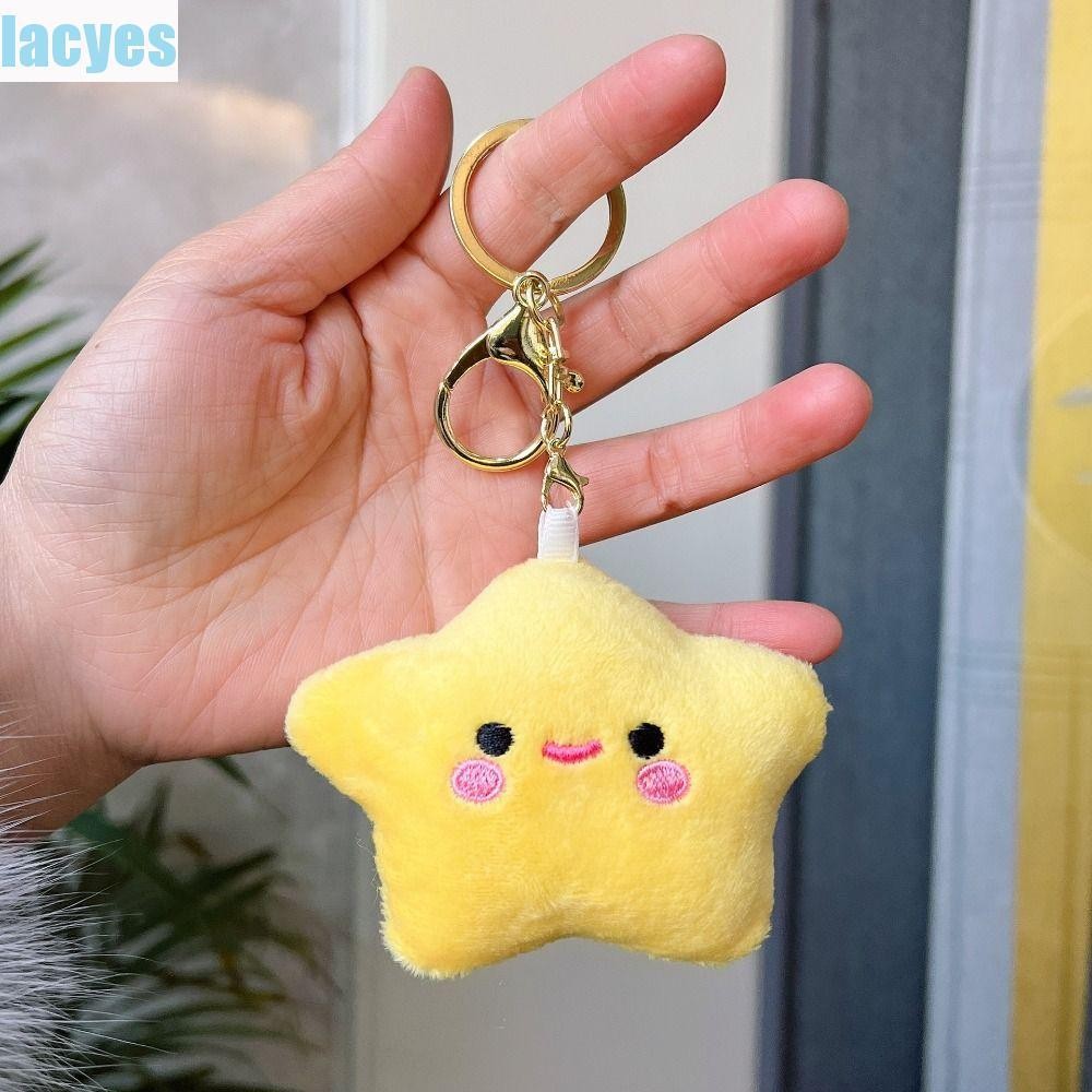 LACYES Smile Star Key Ring, Fluffy Fur Pom Pom Starfish Smile Stars ...