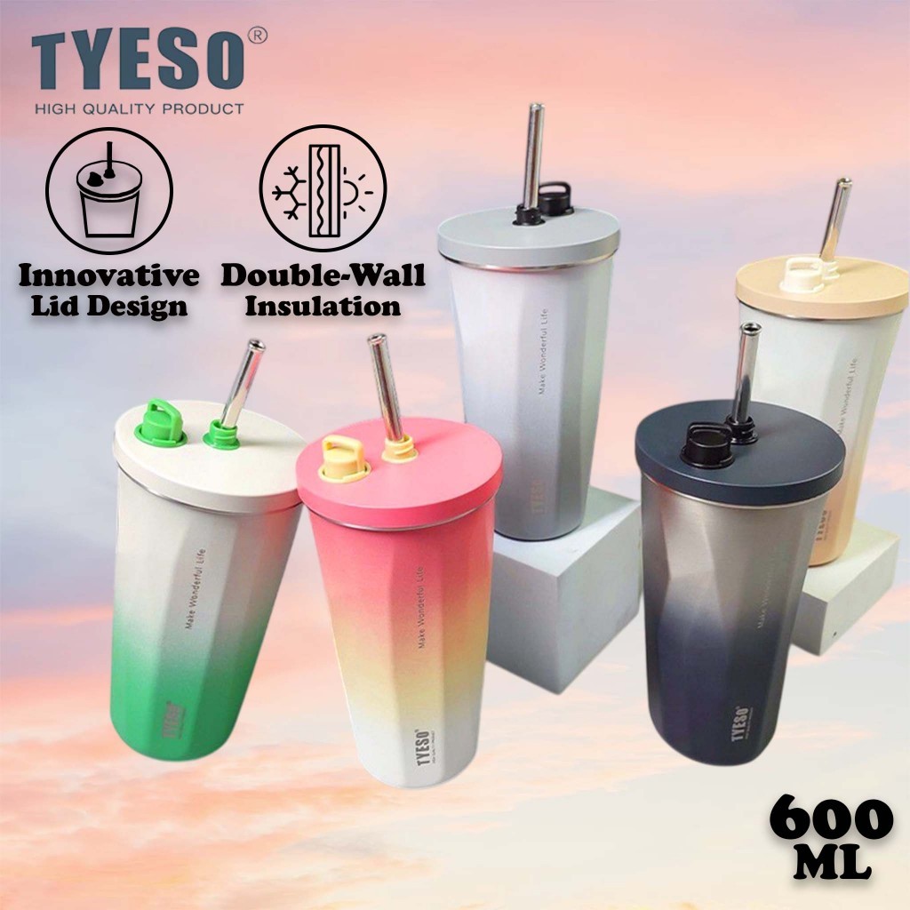 [Shopee Choice] Tyeso Coffee Mug Vacuum Insulated Bottle Tumbler with Straw Stainless Steel ...