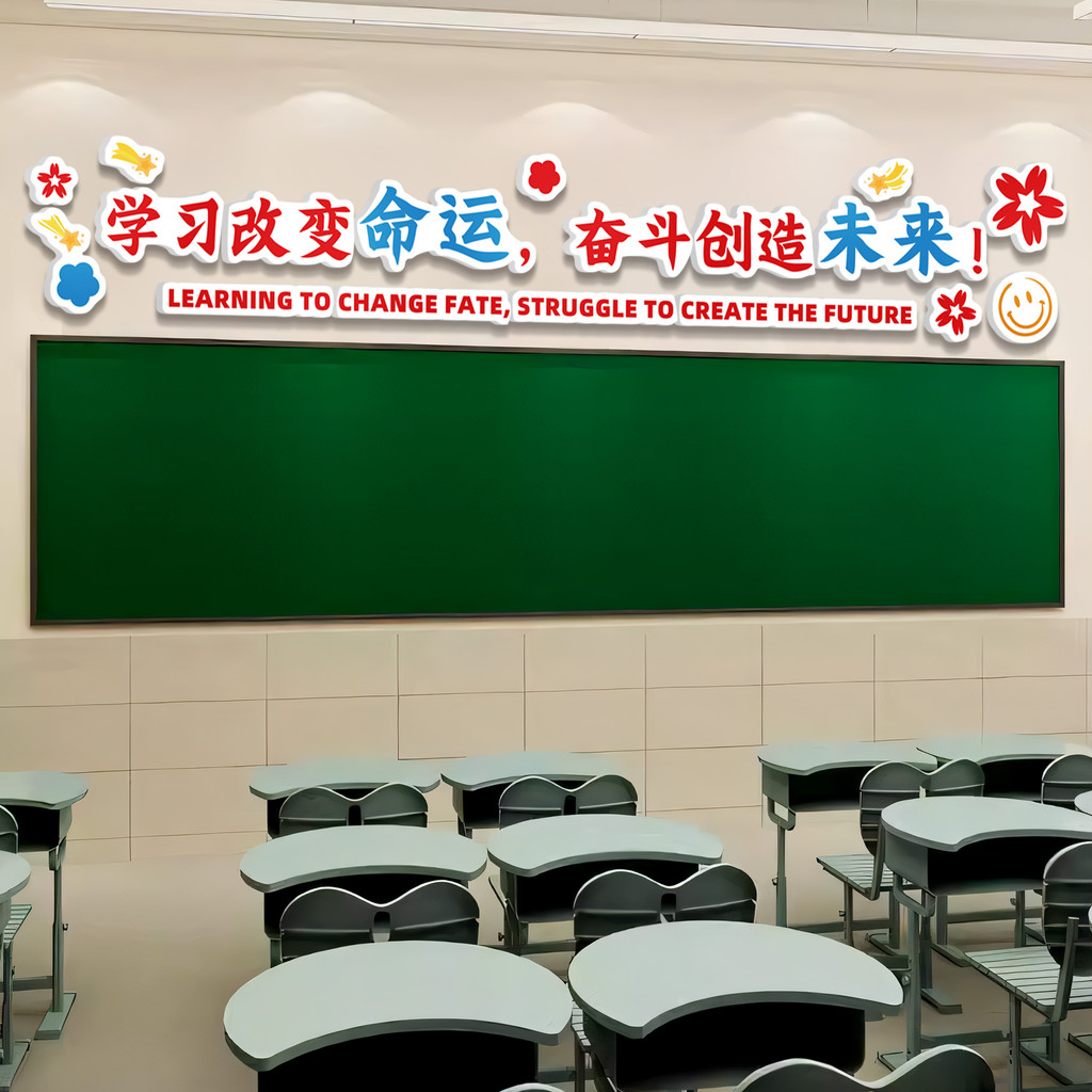 Junior High School Classroom Blackboard Above Slogan Class Culture Wall ...