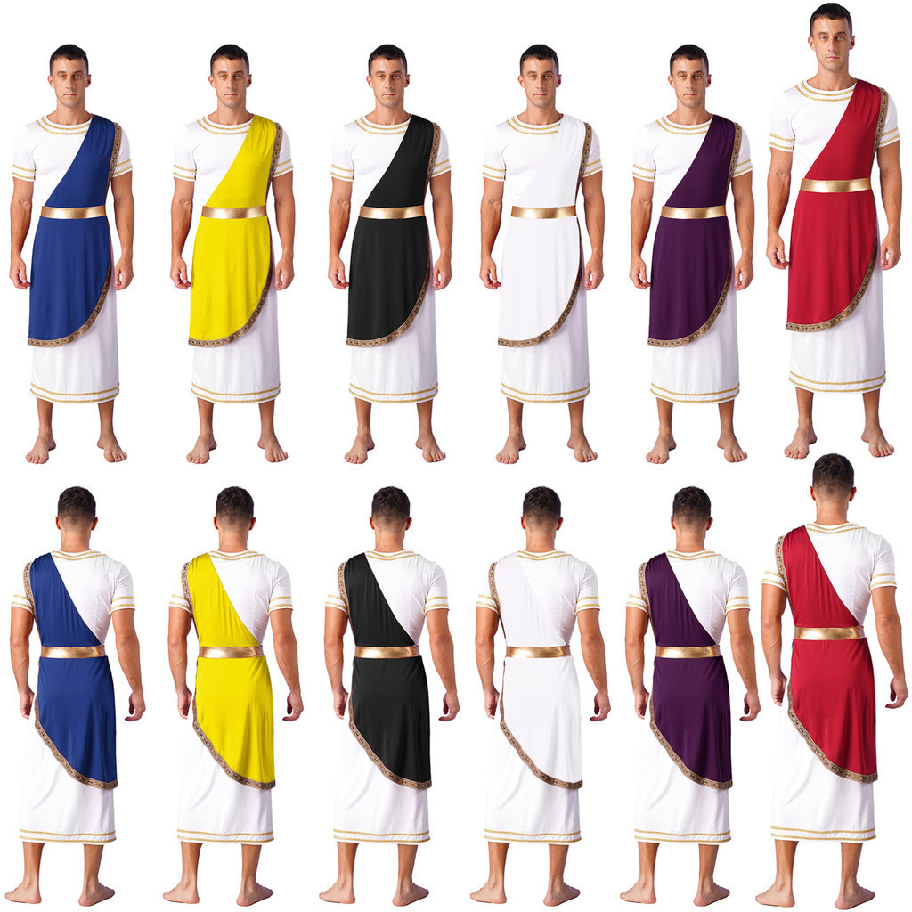inhzoy Mens Halloween Ancient Greek Toga Dress Up Short Sleeve Costumes ...