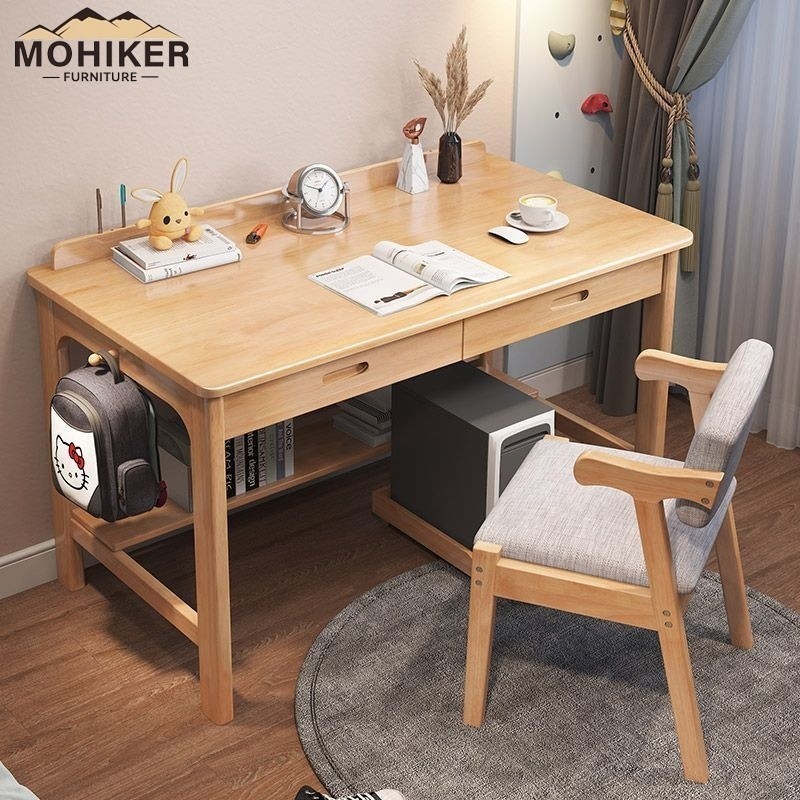 MOHIKER Computer Table Simple Full Solid Wood Study Table Bedroom Desk with Drawers Office Table ...