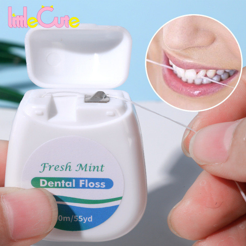 50m White Box Mint Dental Floss Roll - Pull Type Floss - Cleaning Oral ...