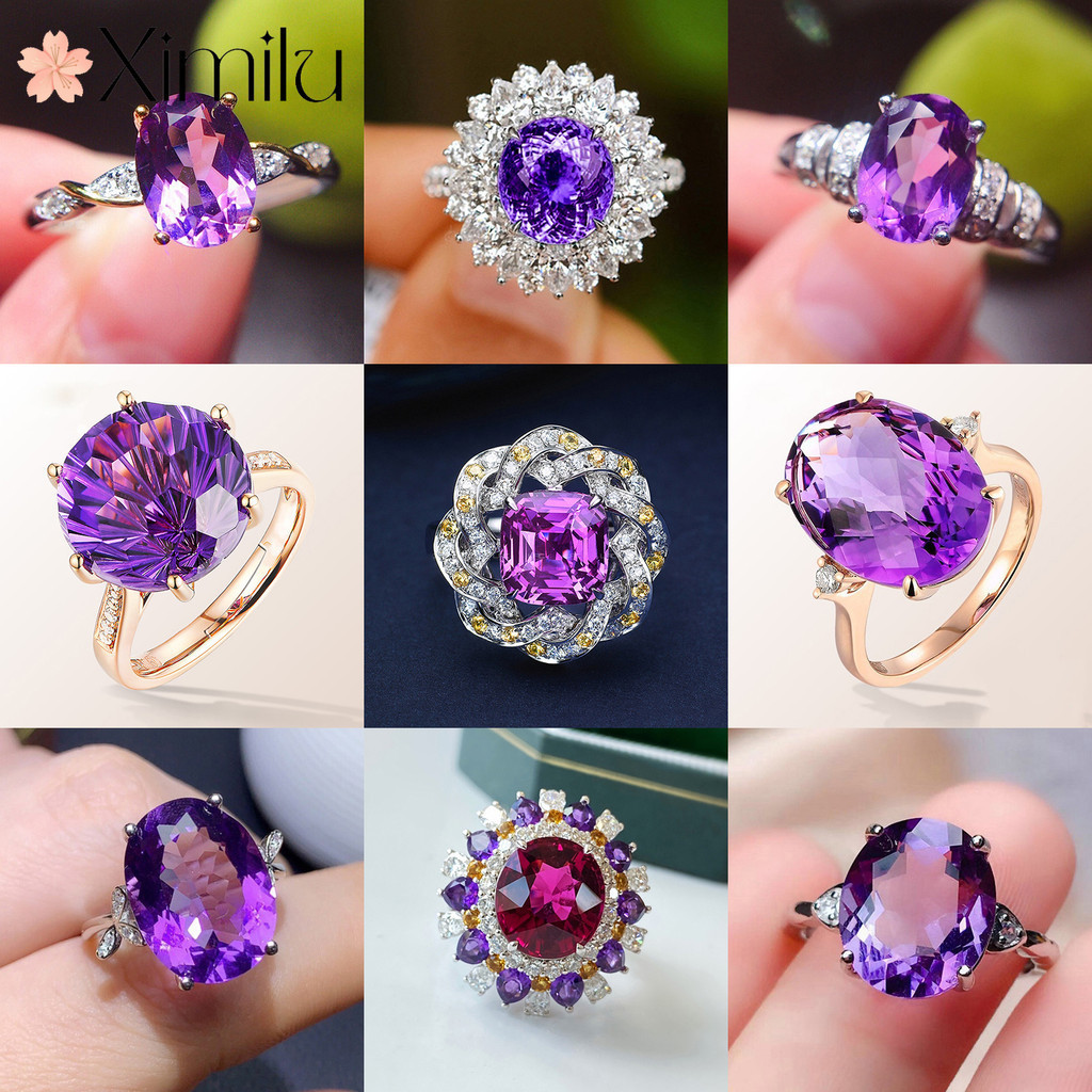 ⭐ Luxury 50 Styles Amethyst Full Diamond Series Rose Gold Ring Female ...