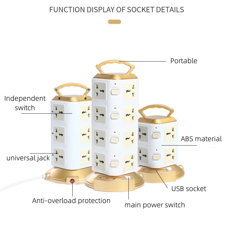 3 Meter Wire Space Saving Universal Tower Extension Socket Plug Dual ...
