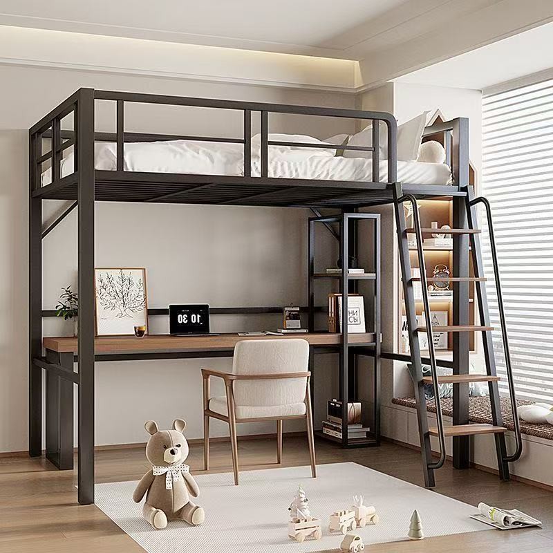 Iron Loft Bed Second Floor Wrought Iron Elevated Bed Sheet Upper Bunk Bed Space Saving Bunk Bed ...