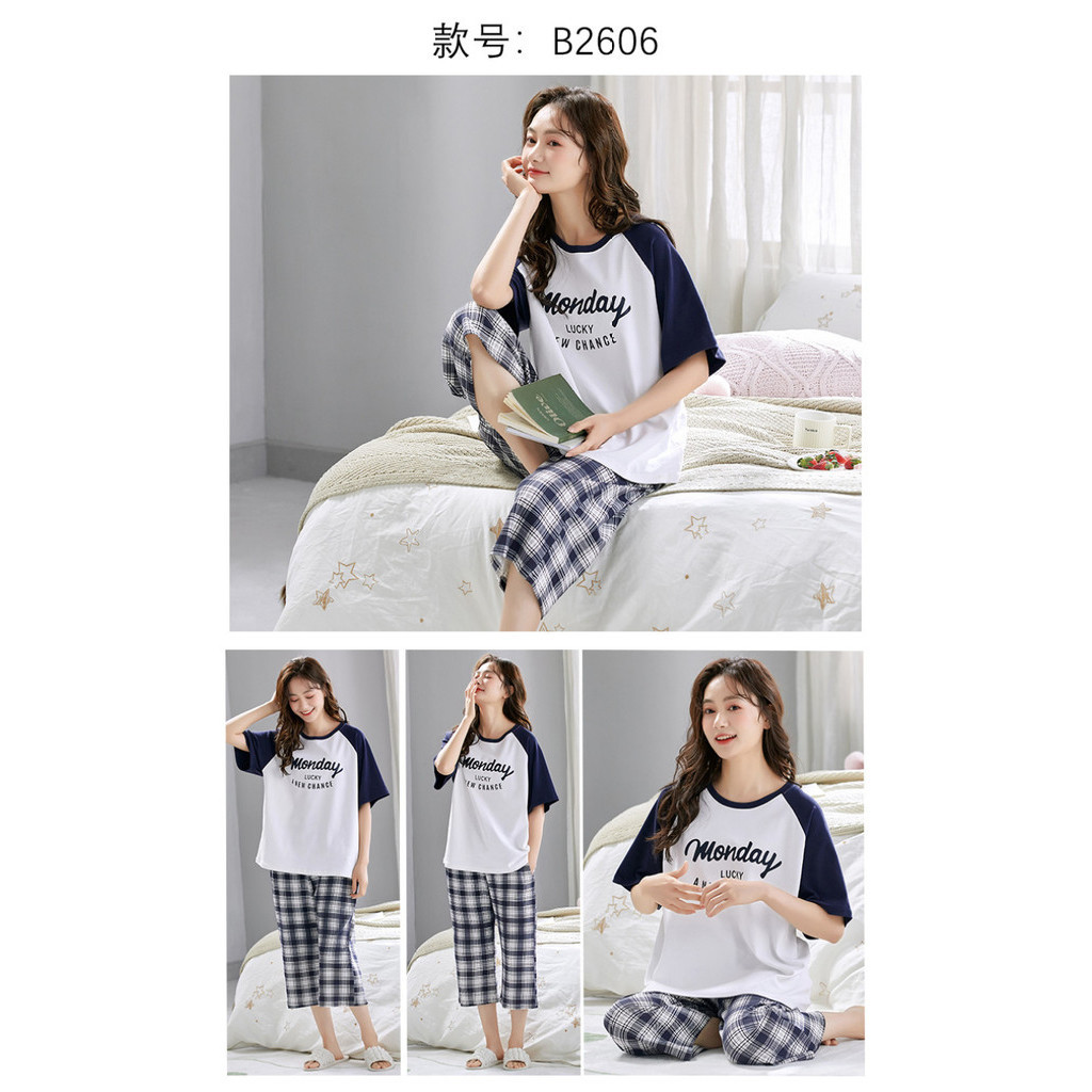 Sleepwear Woman Cotton Pyjamas Women 3/4 Length Chest pad Pajamas Set ...
