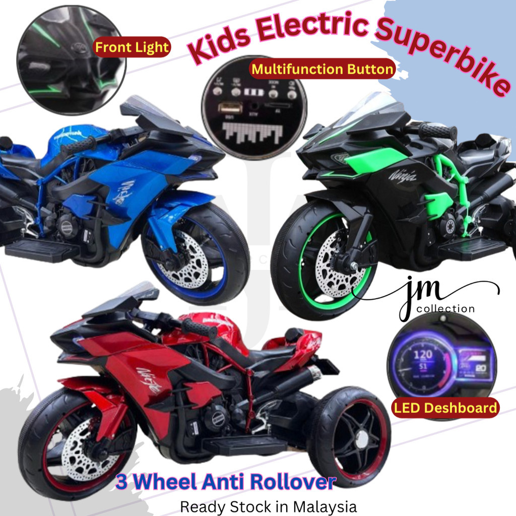 !! Children Kids Electric Ninja H2R Kawasaki Scooter Motorbike Bike ...