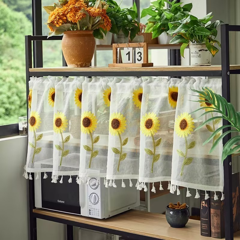 Ins Sunflower Short Curtain Creative Tulip Lace Window Curtains Kitchen ...